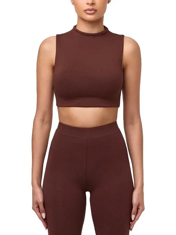 Naked Wardrobe Mock Neck Cropped Tank - Chocolate