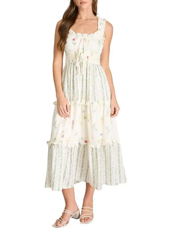 BLU PEPPER Sleeveless Tiered Maxi Dress - Ivory Multi