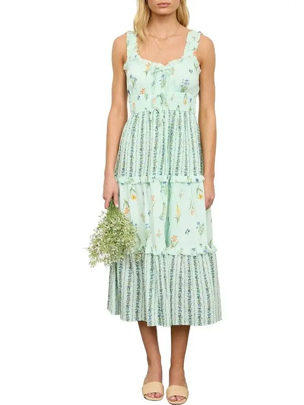 BLU PEPPER Sleeveless Tiered Maxi Dress - Sage Multi