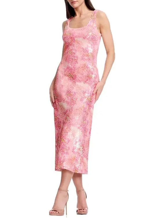 Dress The Population Sequin Floral Sheath Midi Dress - Fuchsia Multi
