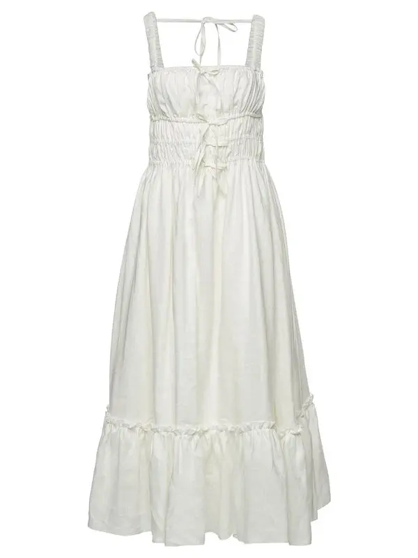 VASILIKI Amara Ruched Midi Linen Dress - Pristine