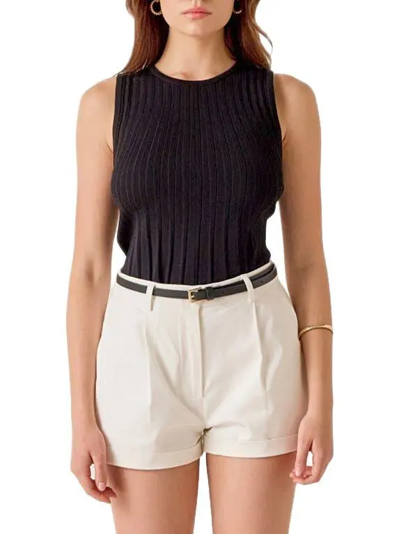 MARSY Sleeveless Ribbed Knit Top - Black