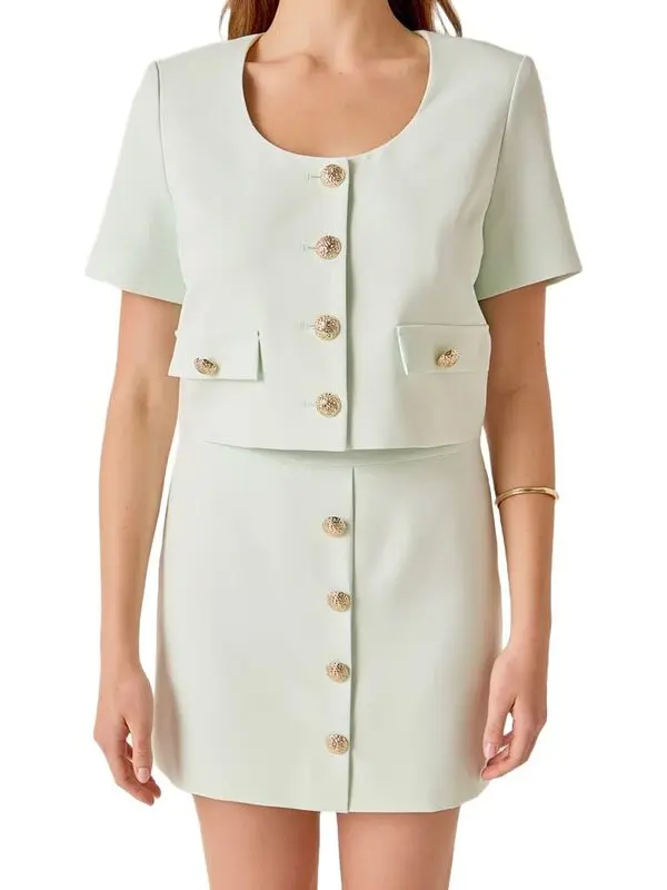 MARSY Short Sleeve Top With Statement Buttons - Mint