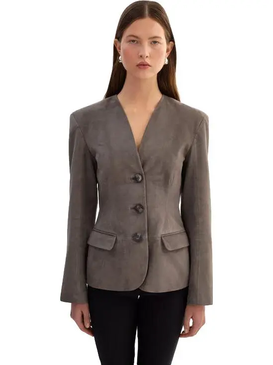 LAMARQUE Abitha Suede Hourglass Jacket - Steel Grey