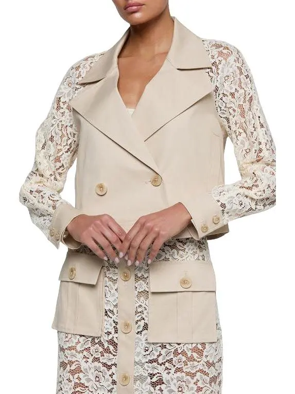 L'Agence Novelle Lace Sleeve Trench Coat - Biscuit/ecru