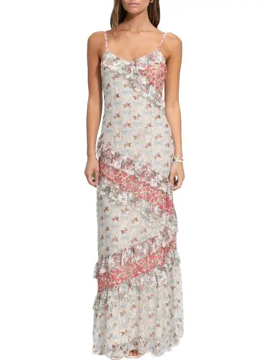 Agua Bendita Alana Lace & Ruffle Maxi Dress - White