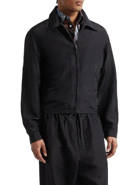 LEMAIRE Short Linen Blend Zip Jacket - Black