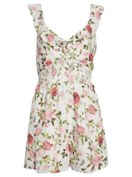 Alice + Olivia Gema Floral Print Eyelet Dress - Garden Gossip Off White