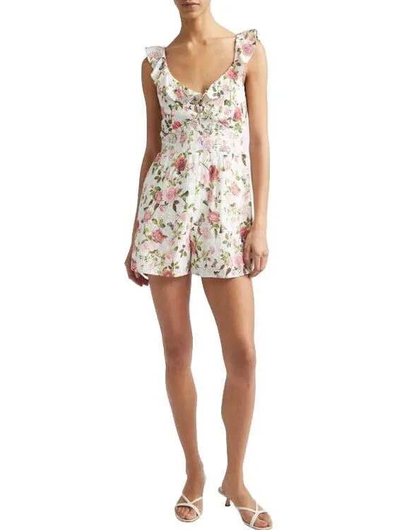 Alice + Olivia Gema Floral Print Eyelet Dress - Garden Gossip Off White