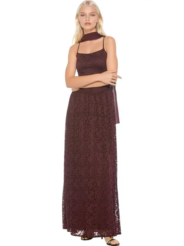 ALEXIA ADMOR Marin Lace Gown With Chiffon Cape - Burgundy