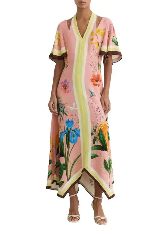 REISS Flossy Floral Print Midi Dress - Pink