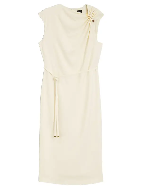 BOSS Midi Dress With Gathered Shoulder Detail And Pin Embellishment - Light Beige