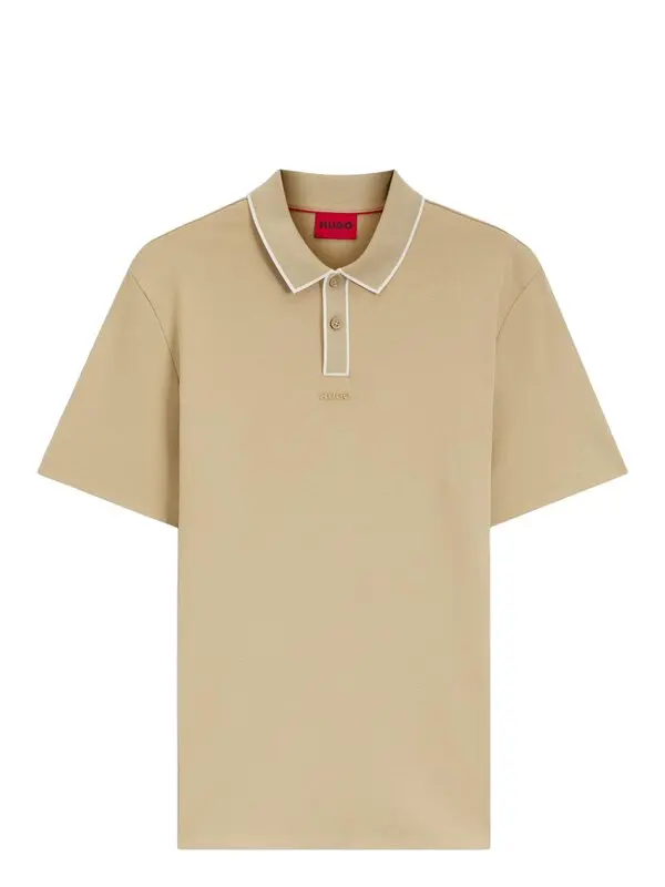 Hugo Luxury Cotton Polo Shirt With Contrast Trim - Beige