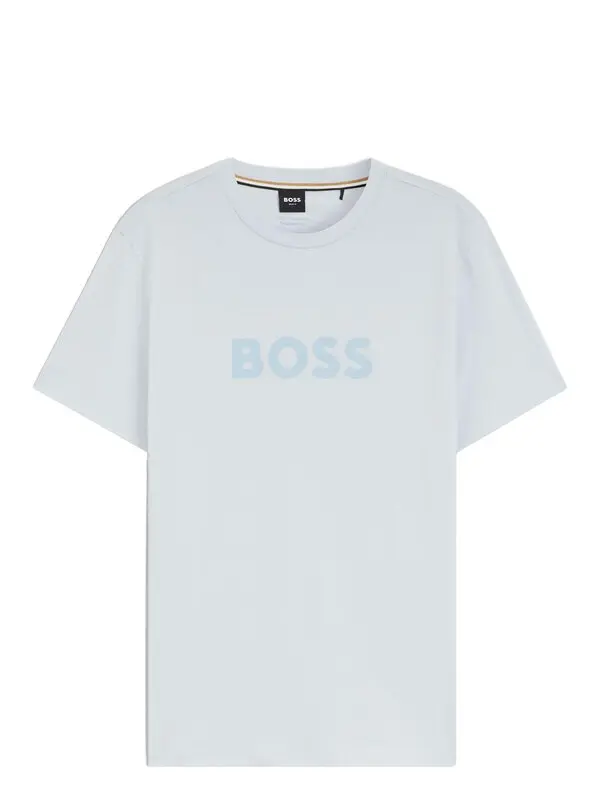 BOSS Cotton-jersey T-shirt With Logo Print - Light Blue
