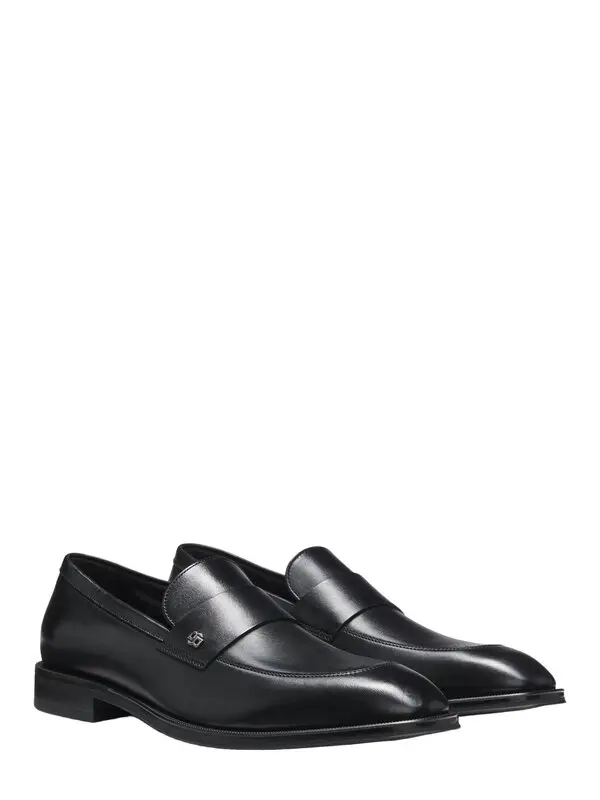 BOSS Leather Loafers With Double B Monogram Trim - Black