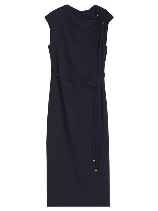 BOSS Midi-length Dress With Gathered Shoulder And Pin Detail - Dark Blue