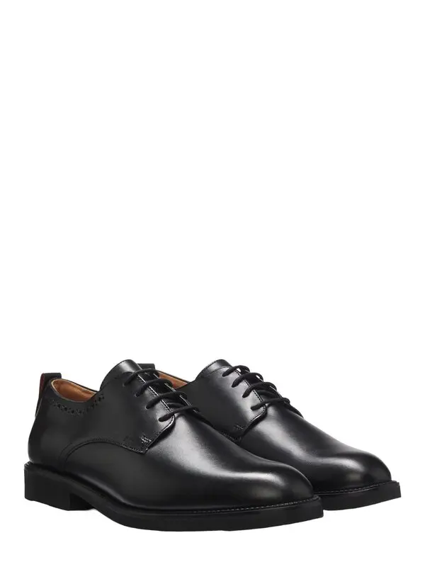 Hugo Leather Derby Shoes With Brogue Detailing - Black