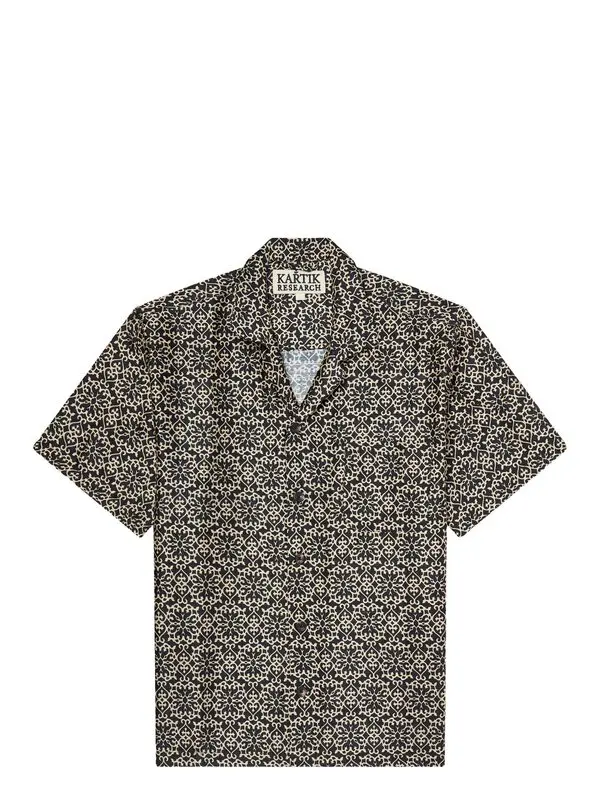 KARTIK RESEARCH Camp-collar Printed Silk Shirt - Black