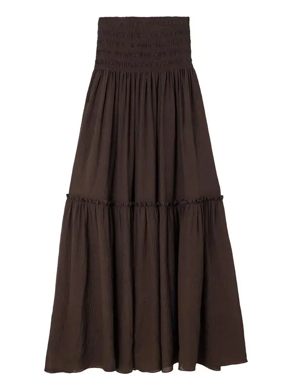 JOSEPH Seersucker Tiered Maxi Skirt - Brown