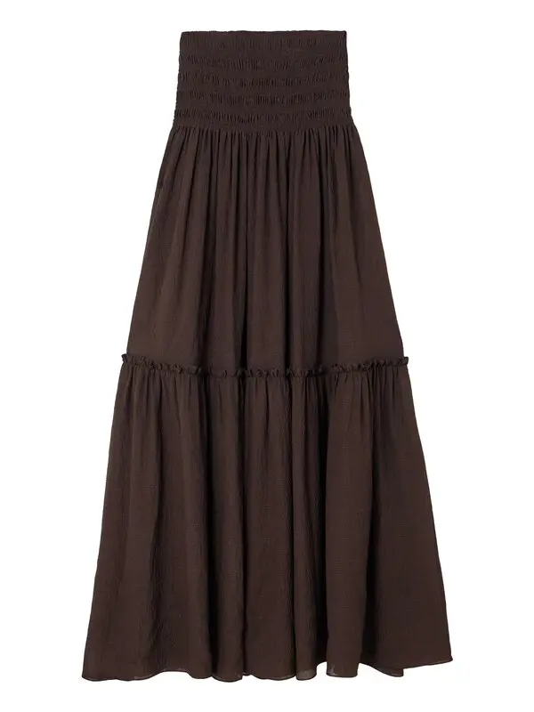 JOSEPH Seersucker Tiered Maxi Skirt - Dark Brown