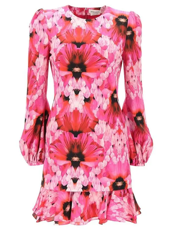 Alexander McQueen Floral Print Silk Mini Dress - Pink