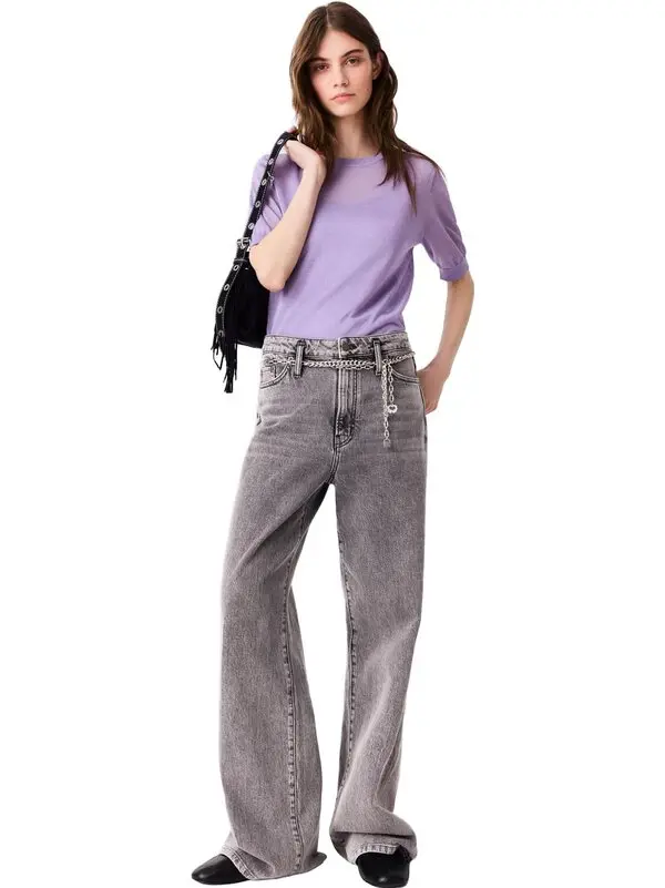 Maje Wide-leg Jeans With Chain-link Belt - Grey
