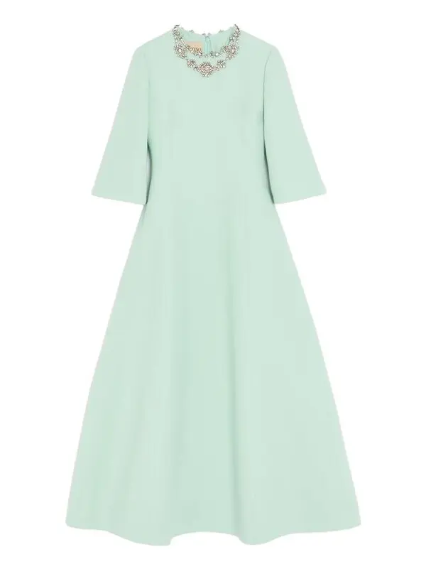 Valentino Garavani Crepe Couture Embroidered Midi Dress - Celadon/silver
