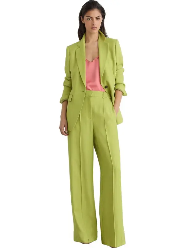 REISS Jodie Textured-weave Wide-leg Suit Trousers - Green