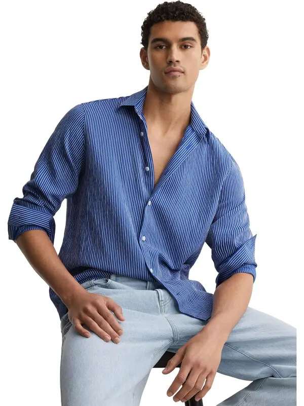 REISS Boone Pinstripe Long-sleeve Regular-fit Shirt - Blue/white