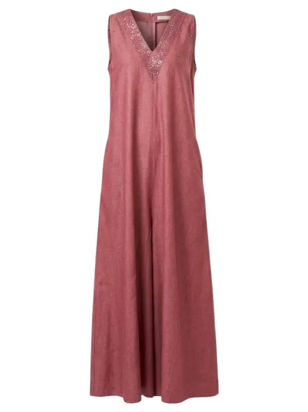 GLAM ON YOU Sleeveless Maxi Dress With Embellished V-neckline - Red