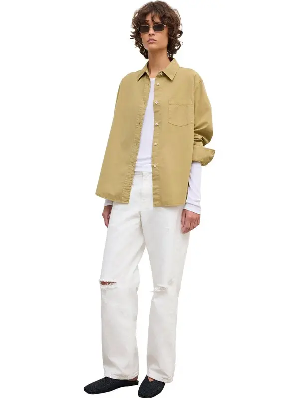 HOUSE OF DAGMAR Classic Washed Cotton Twill Shirt - Light Olive Green