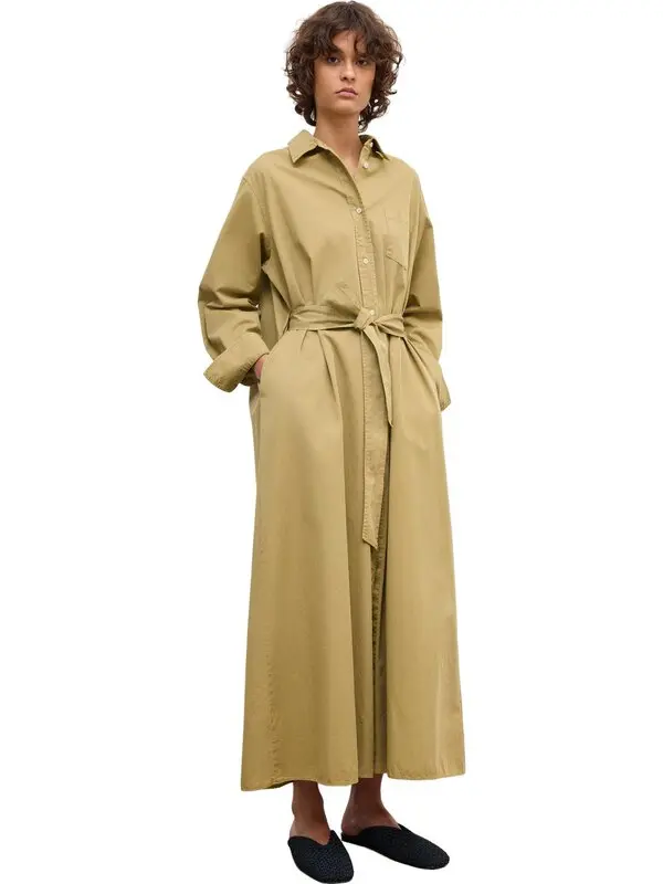 HOUSE OF DAGMAR Belted Shirt Dress - Light Olive Green