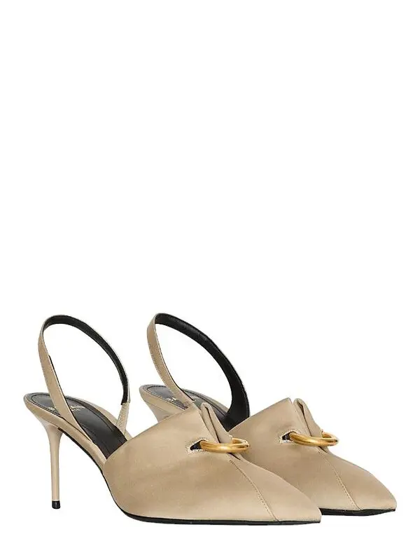Balmain Cotton Gabardine Slingbacks With Piercing Detail - Beige