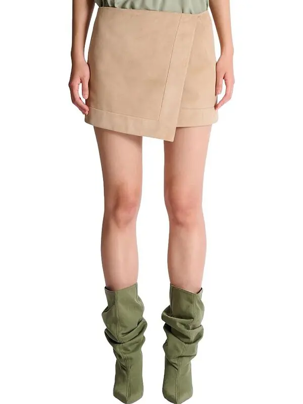 Balmain Suede Wrap Mini Skirt - Beige