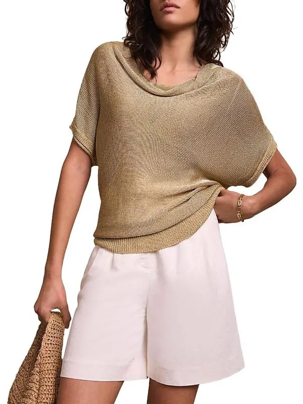 Mint Velvet Metallic Knit Cowl Neck Top - Gold