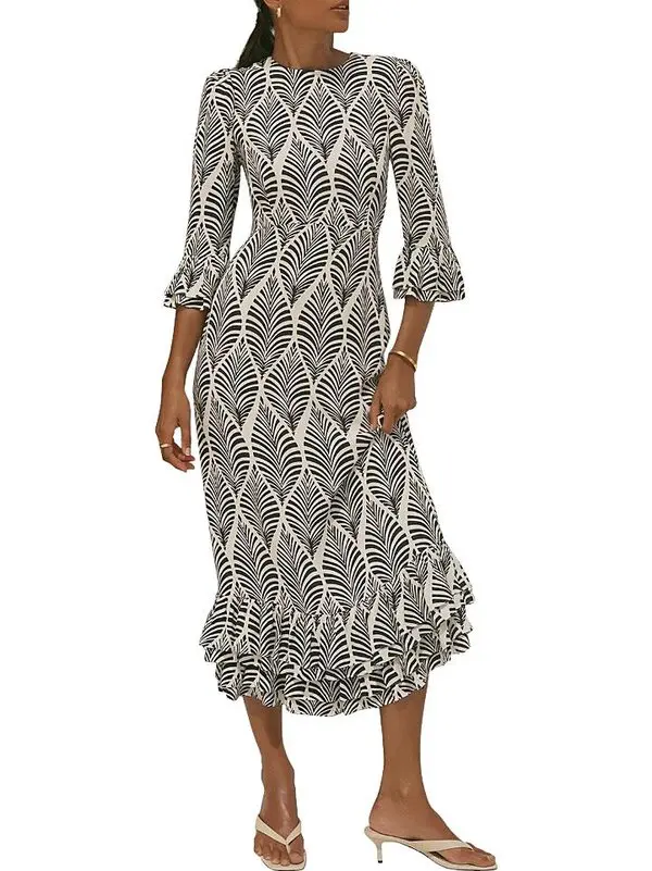 Mint Velvet Printed Ruffle Detail Midi Dress - Blue