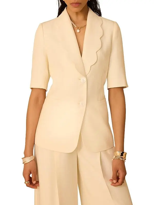 Mint Velvet Scallop Front Short Sleeve Blazer - Cream