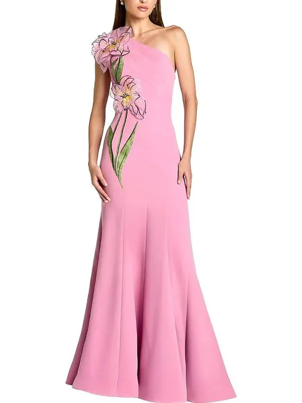 Mac Duggal One-shoulder Floral Appliqué Gown - Orchid