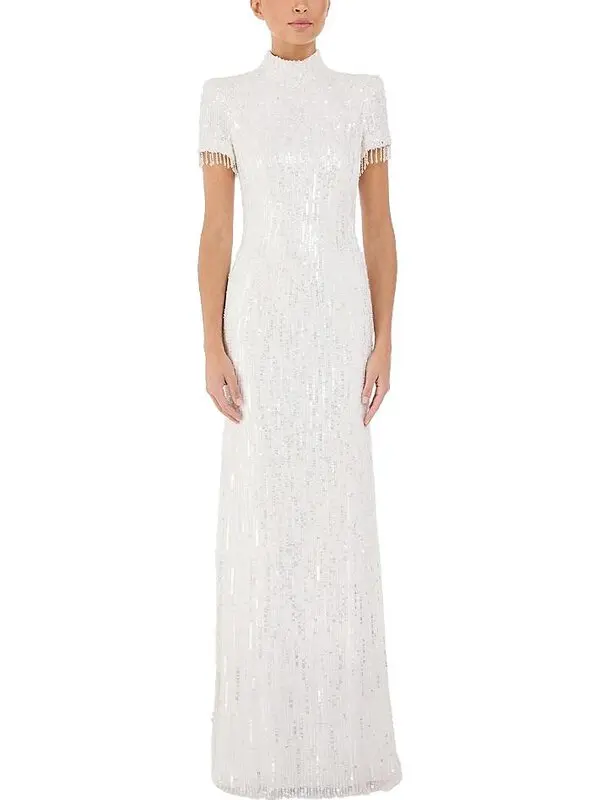 Jenny Packham Madeleine Sequin Beaded High Neck Maxi Gown - Ivory