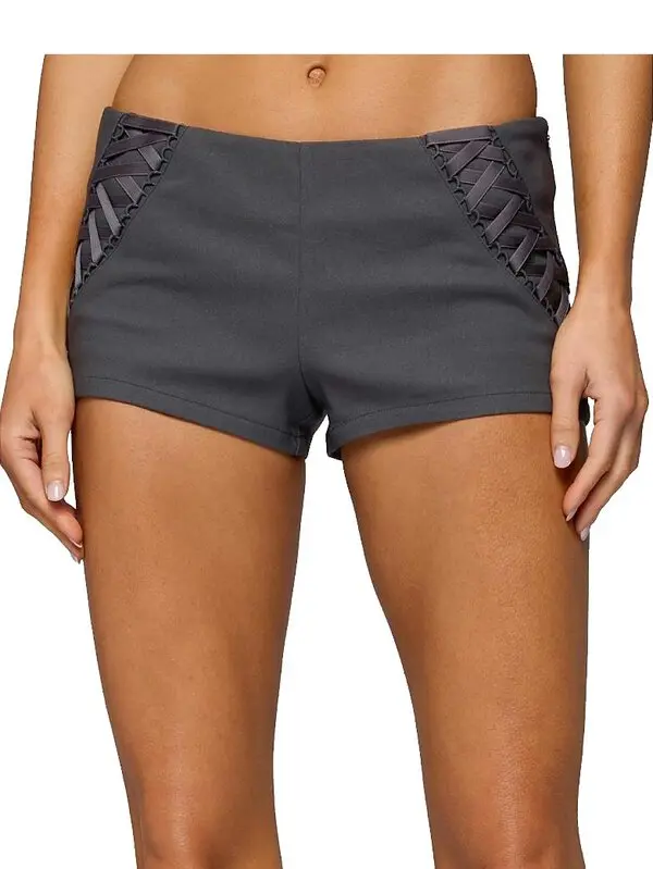 EDIKTED Lirah Laced Up Micro Shorts - Dark-gray
