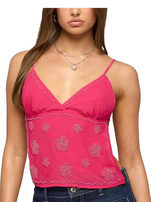 EDIKTED Kazi Floral Bead Top - Fuchsia