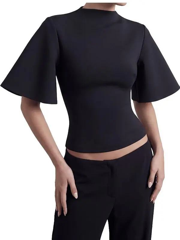 HEIRESS BEVERLY HILLS Sculpt Tee With Structured Sleeves - Black