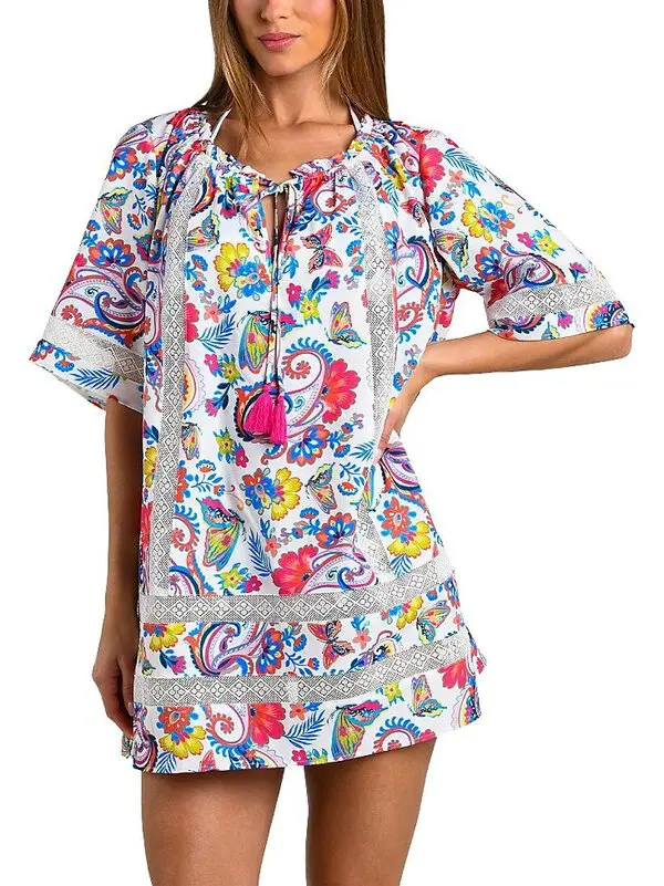 SUNSHINE 79 Butterfly Print Tunic With Lace Trim - Multi