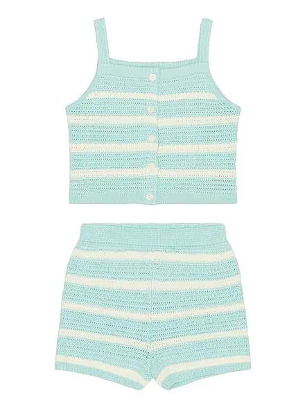 Polo Ralph Lauren Sleeveless Crochet Striped Set - Parakeet & Clubhouse Cream