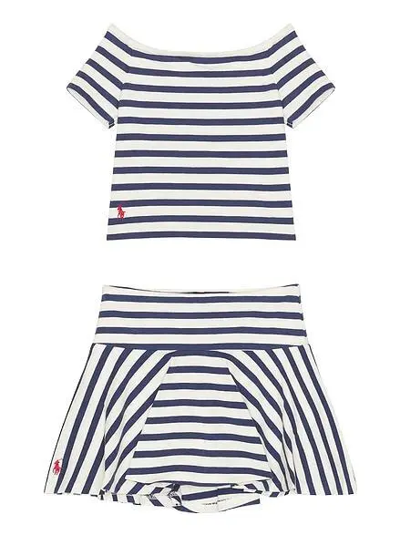 Polo Ralph Lauren Striped Cotton Jersey Knit Set - Deckwash White & Light Navy