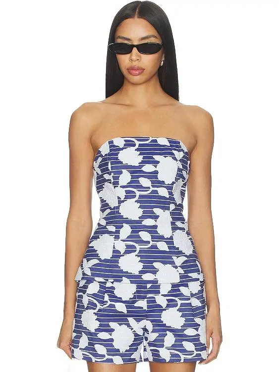 MILLY Adeline Floral Top - Blue & White