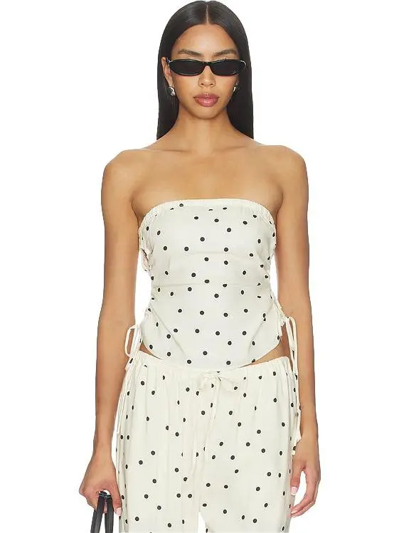 Tularosa Addy Polka Dot Tube Top - Ivory & Black Polka Dot