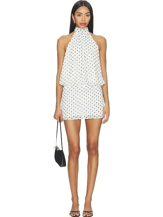 MORE TO COME Olga Halter Dress - White & Black Dot
