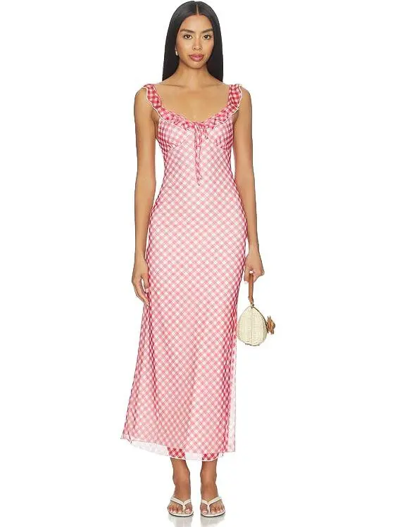 MORE TO COME Maxi Dress With Ruffled Neckline - Red Gingham