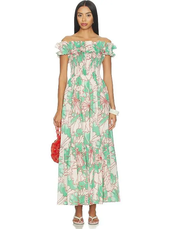 Poupette St Barth Long Printed Dress - Green Petal